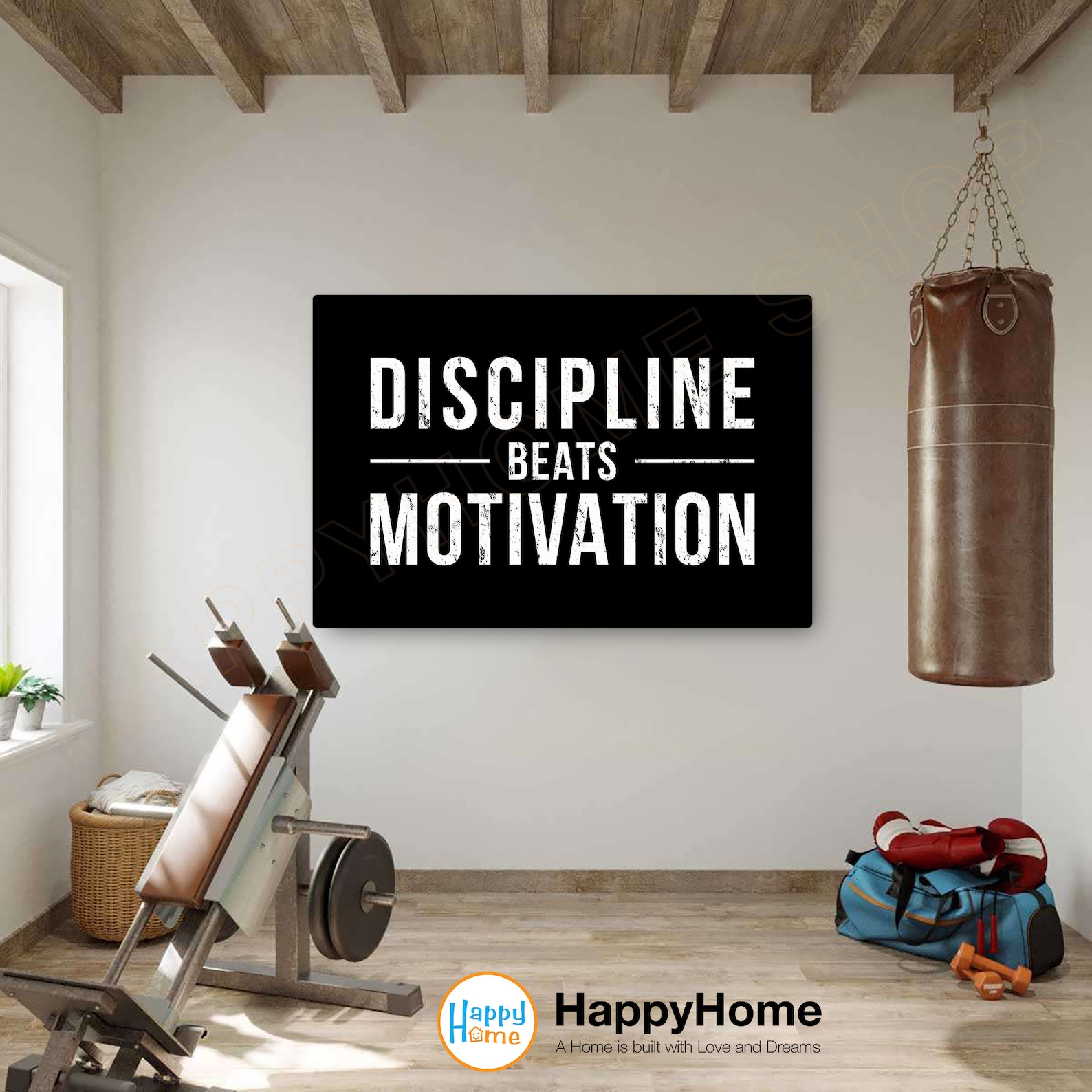 Discipline Beats Motivation Wall Art Workout Room Decor Gym - Etsy