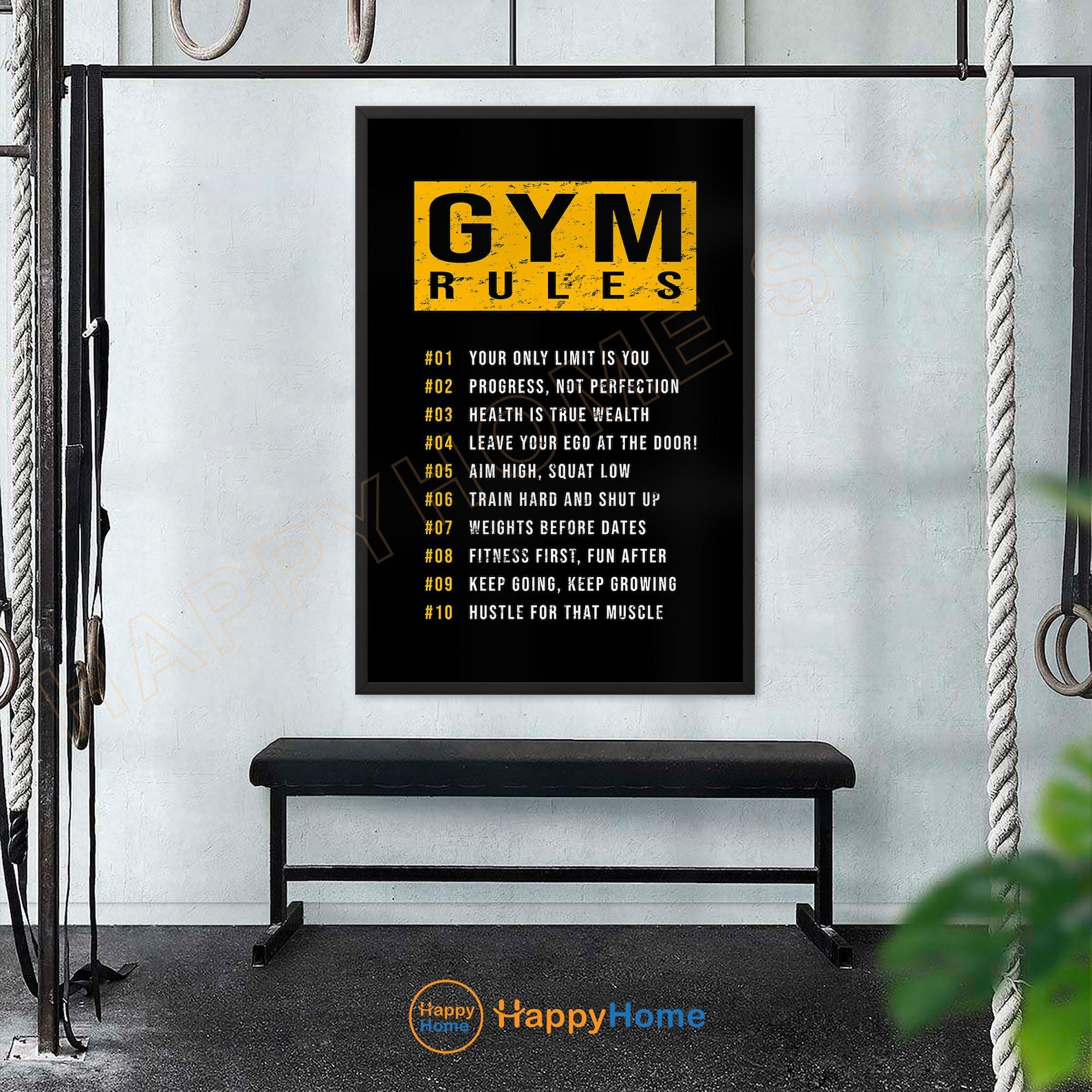 10 Gym Rules Wall Art Workout Room Decor Gym Sign Fitness Prints Art ...