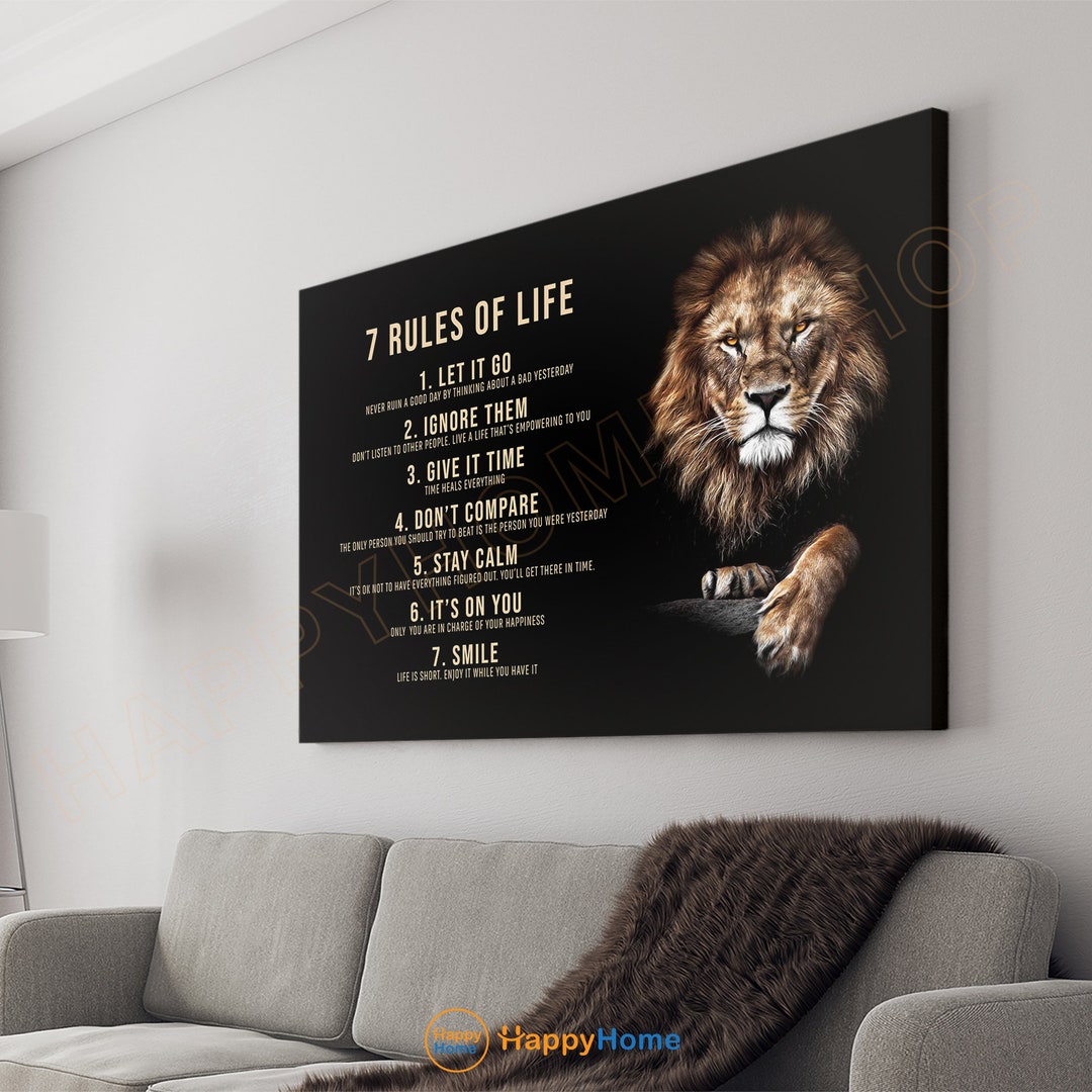 Lion Wall Art 7 Rules of Life Motivational Quotes Inspirational Prints ...