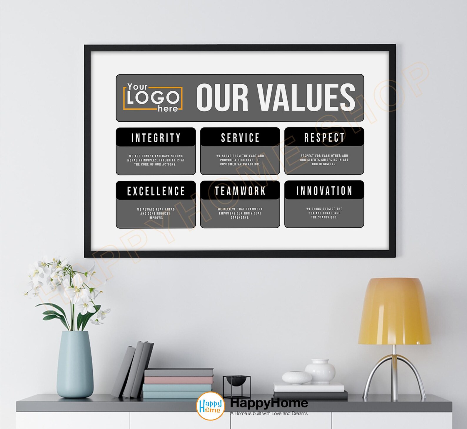 Personalized Company Core Values Wall Art Business Core Values Poster ...