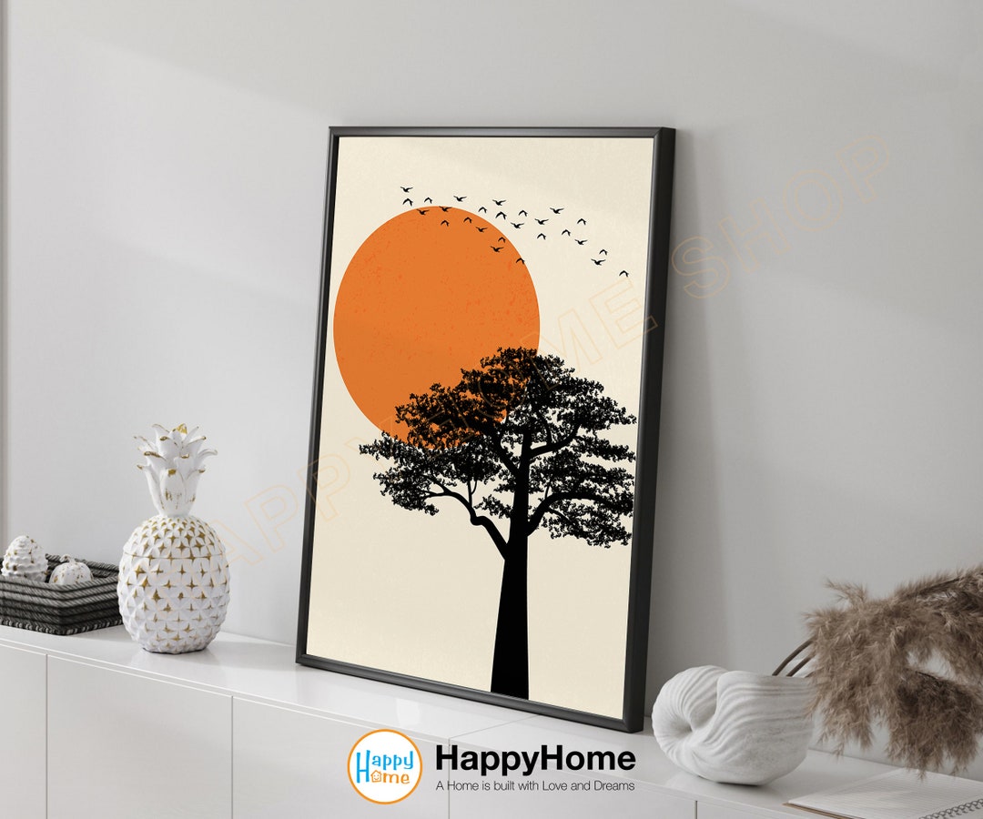 Sun Tree Birds Abstract Wall Art Nature Abstract Silhouette Art Sunset ...