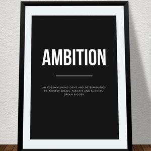 Ambition Definition Poster Motivational Wall Art | Inspirational Wall ...