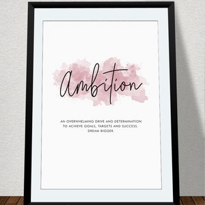 Ambition Definition Poster Motivational Wall Art | Inspirational Wall ...