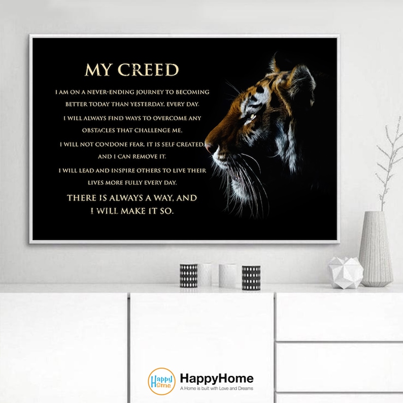 Tiger Poster Motivational Inspiration Quotes Wall Art - My Creed ...