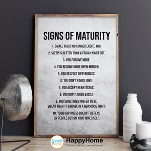 Signs of Maturity Motivational Inspirational Quotes Wall Art ...