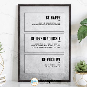 Be Happy Believe in Yourself Motivational Poster Wall Decor ...