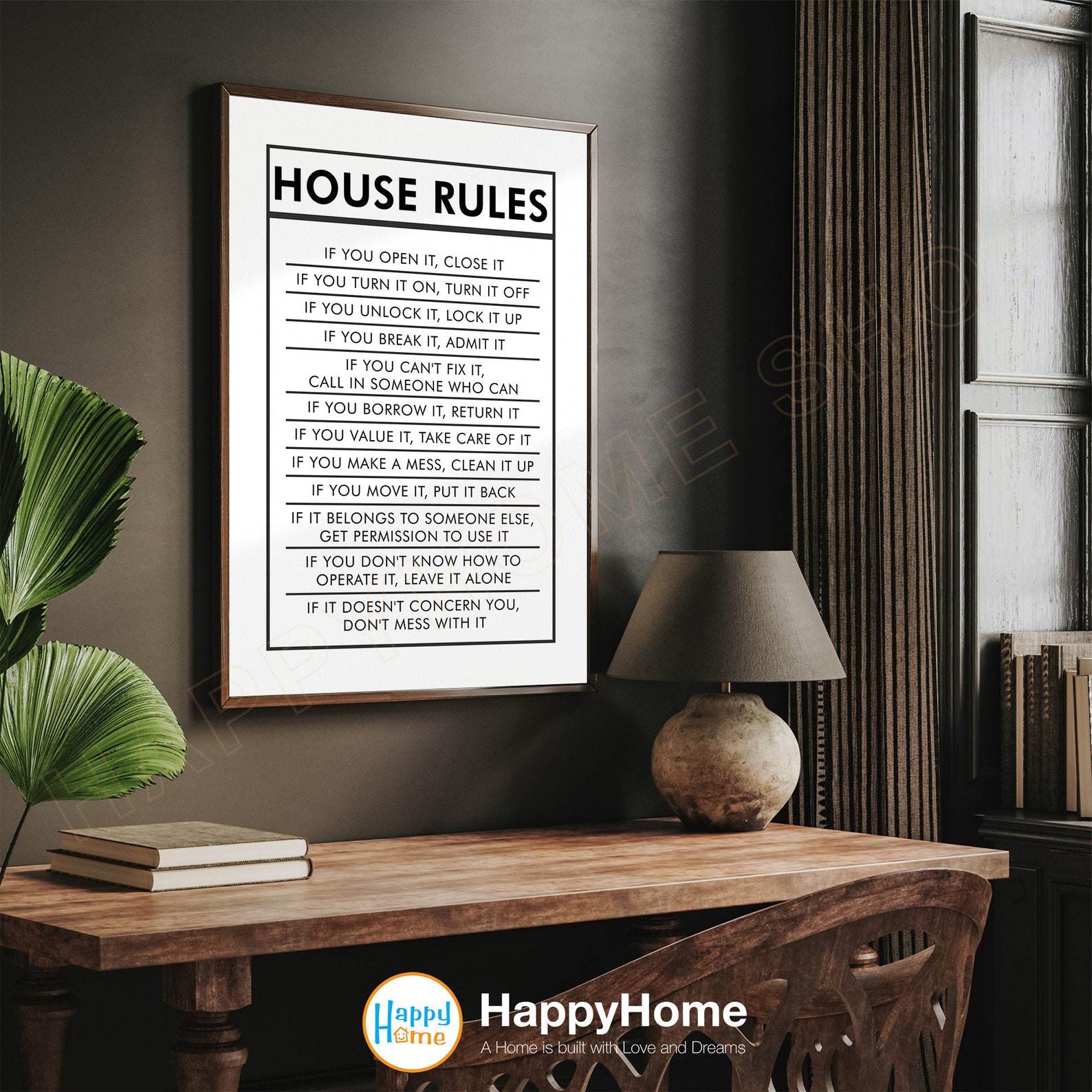 House Rules Wall Art Family Rules Home Sign Decor Canvas Art ...
