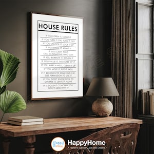House Rules Wall Art Family Rules Home Sign Decor Canvas Art ...