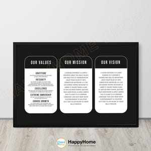 Personalized Company Wall Art Our Values Our Vision Our Mission ...