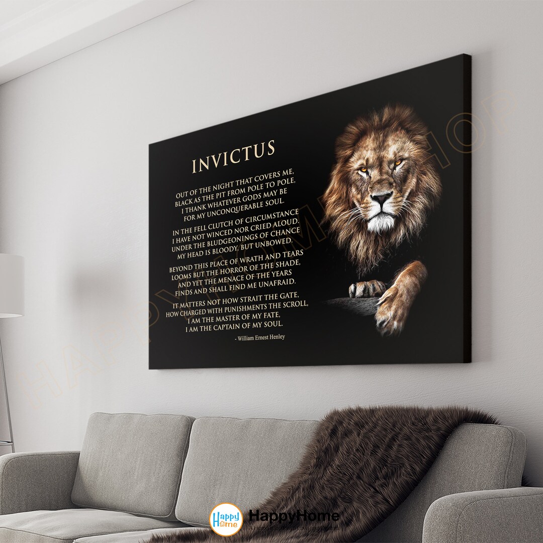 Lion Invictus Wall Art Motivational Quotes Inspirational Print Art ...