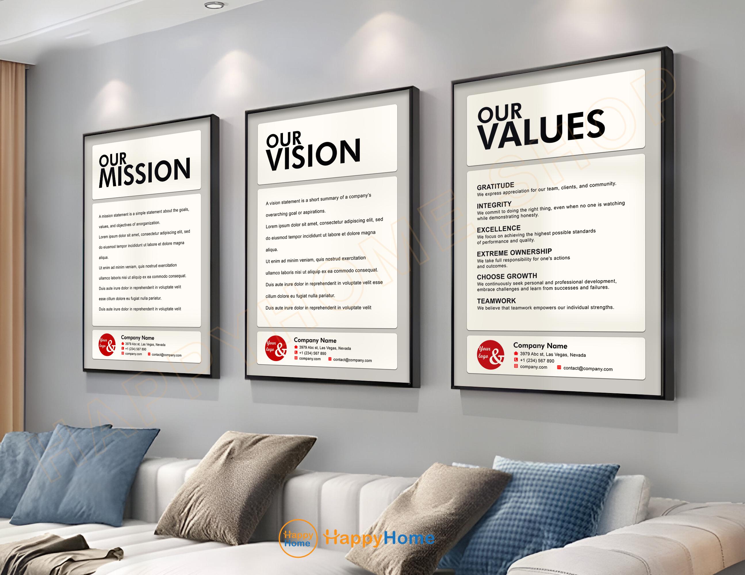 Personalized Business Values Vision Mission Wall Art Entrepreneur ...