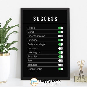 Success Settings Wall Art Motivational Poster | Inspirational Wall Art ...