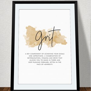 Grit Definition Poster Motivational Wall Art | Inspirational Wall Art ...