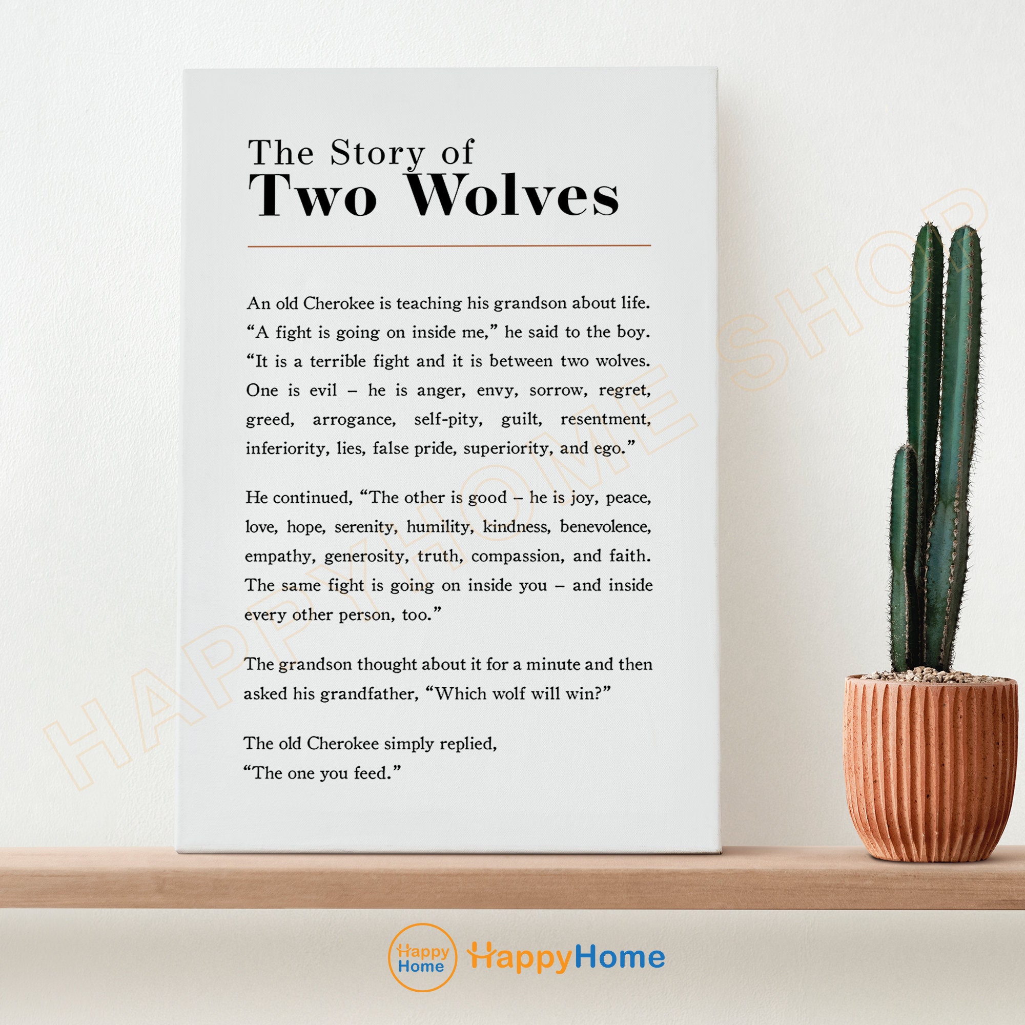 The Story of Two Wolves Wall Art Motivational Wolf Quotes - Etsy