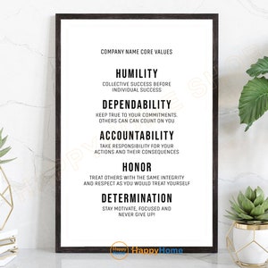 Personalized Company Core Values Wall Art Business Core Values Decor ...