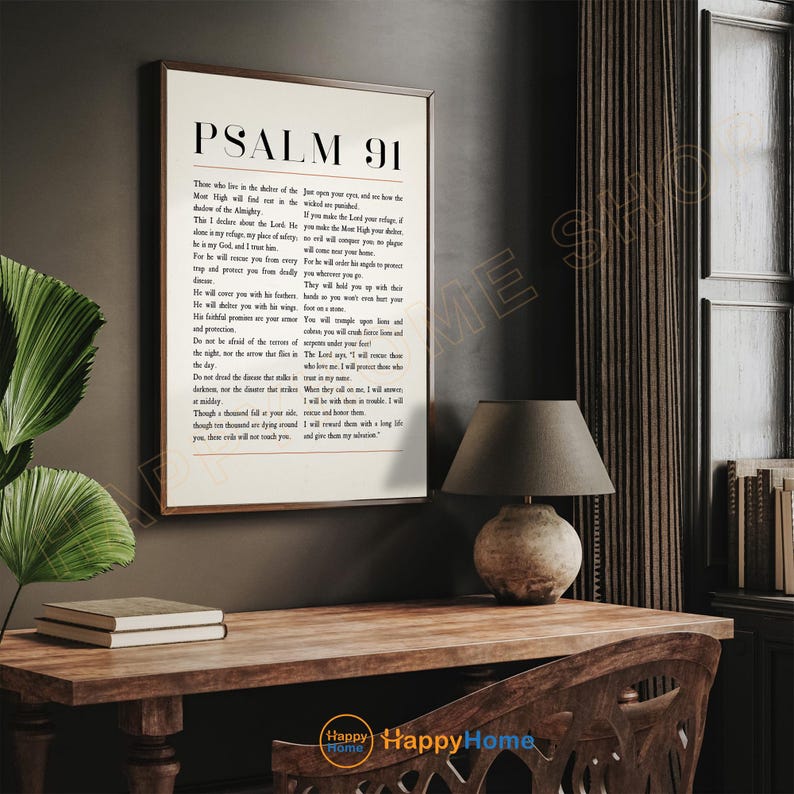 Psalm 91 NLT Bible Verse Wall Art He Who Dwells in the Shelter ...