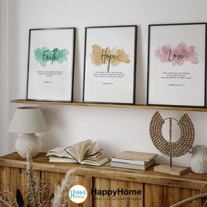 Faith Hope Love Bible Verse Wall Art Set Motivational Bible Poster ...