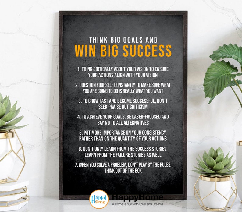 Think Big Goals and Win Big Success Motivational Quotes Wall Art Canvas ...