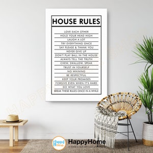 House Rules Wall Art Family Rules Home Sign Decor Canvas Art ...