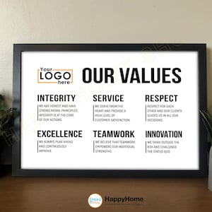 Personalized Company Core Values Wall Art Business Core Values Decor ...