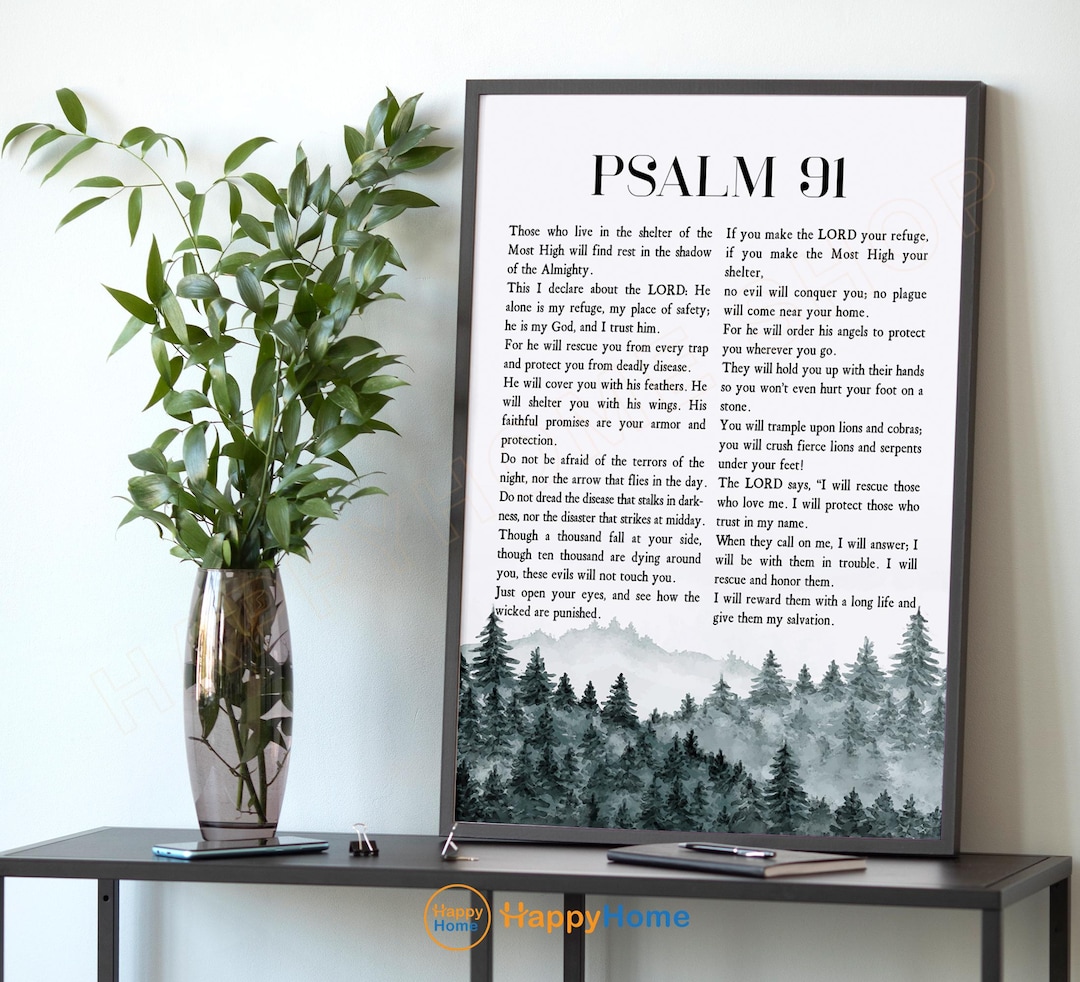 Psalm 91 NLT Bible Verse Wall Art Psalm 91 New Living Translation Scripture Print | Christian ...