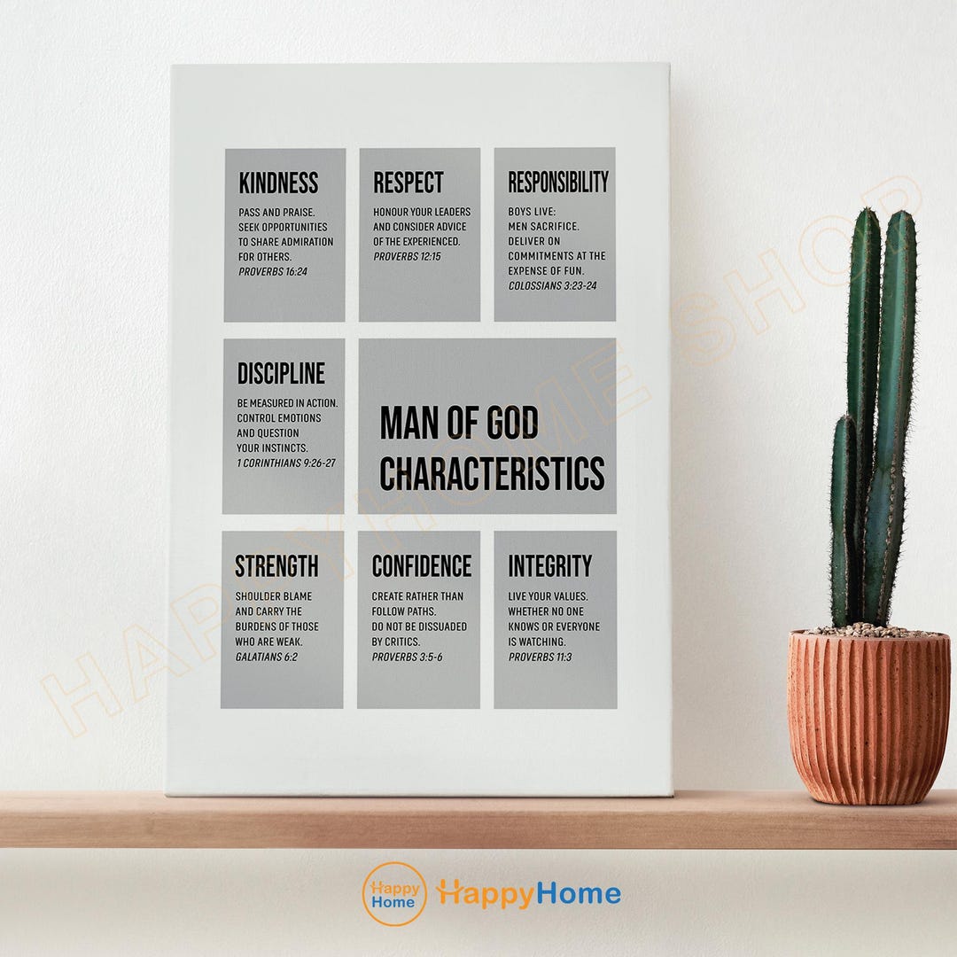 Man of God Characteristics Wall Art Bible Verse Spiritual Faith Verse ...