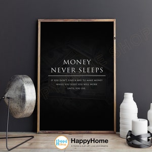 Money Never Sleeps Wall Art Warren Buffett Quote Lesson Wolf of Wall ...