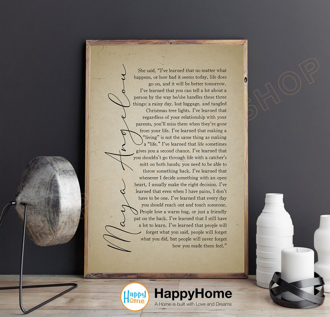 Maya Angelou Saying Wall Art I've Learned Motivational Quotes ...