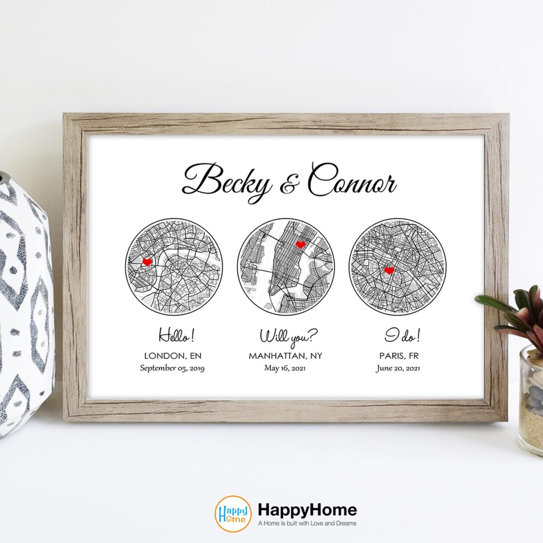 Personalized Engagement Wall Art | Custom Minimalist City Map Print ...