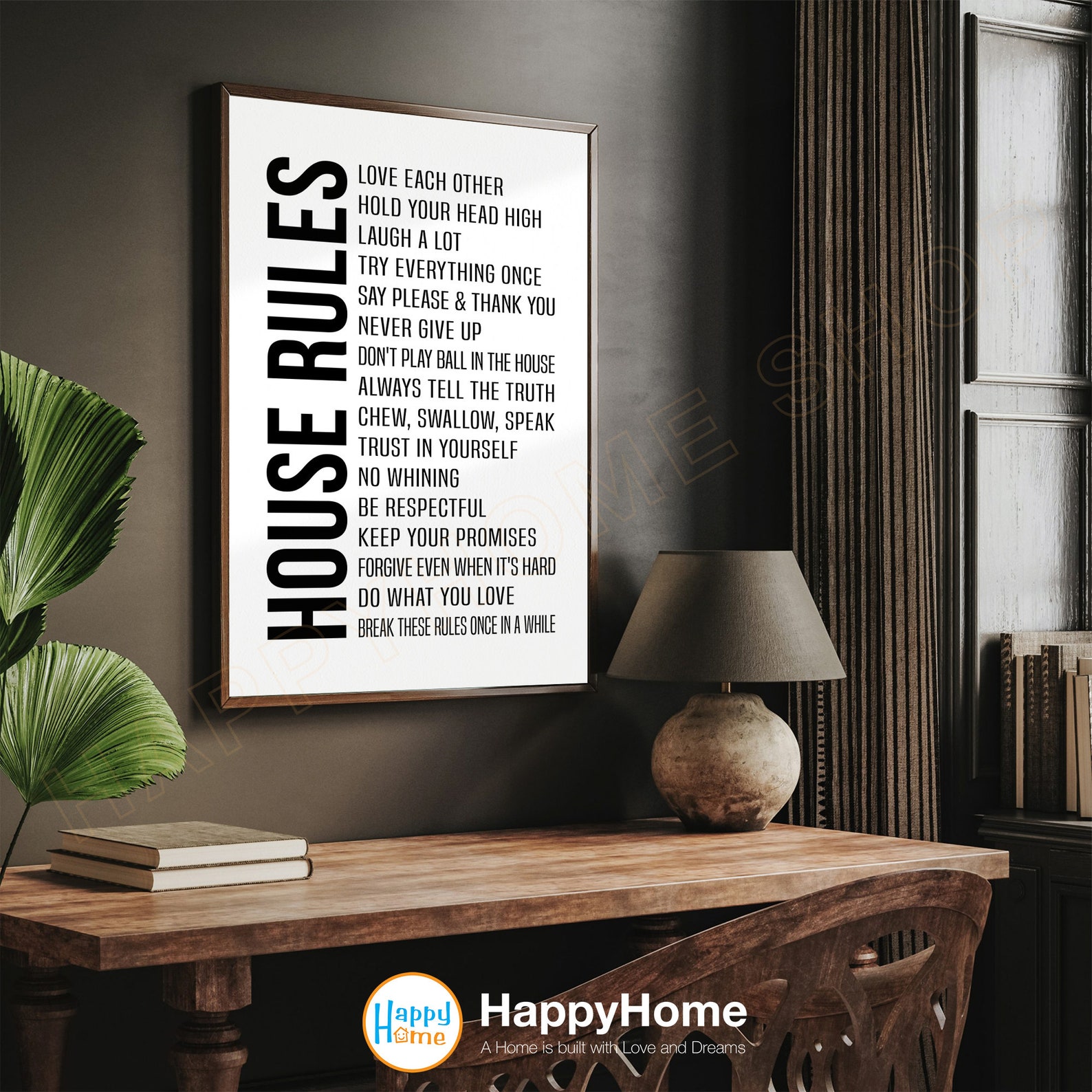 House Rules Wall Art Family Rules Home Sign Decor Canvas Art ...