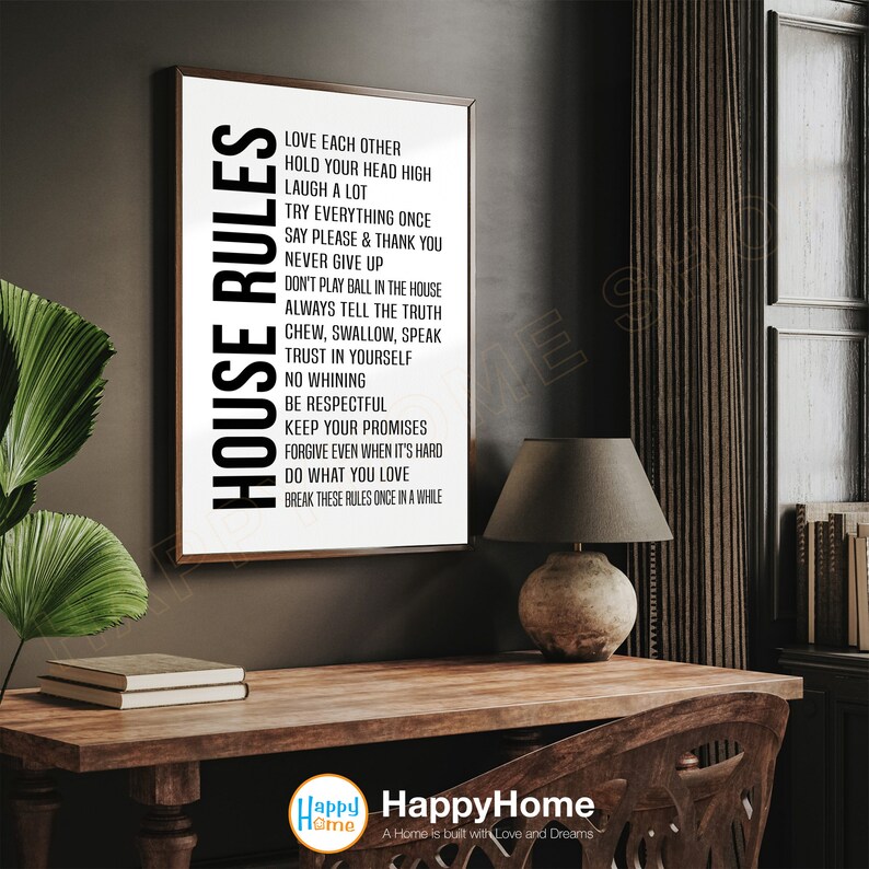 House Rules Wall Art Family Rules Home Sign Decor Canvas Art ...