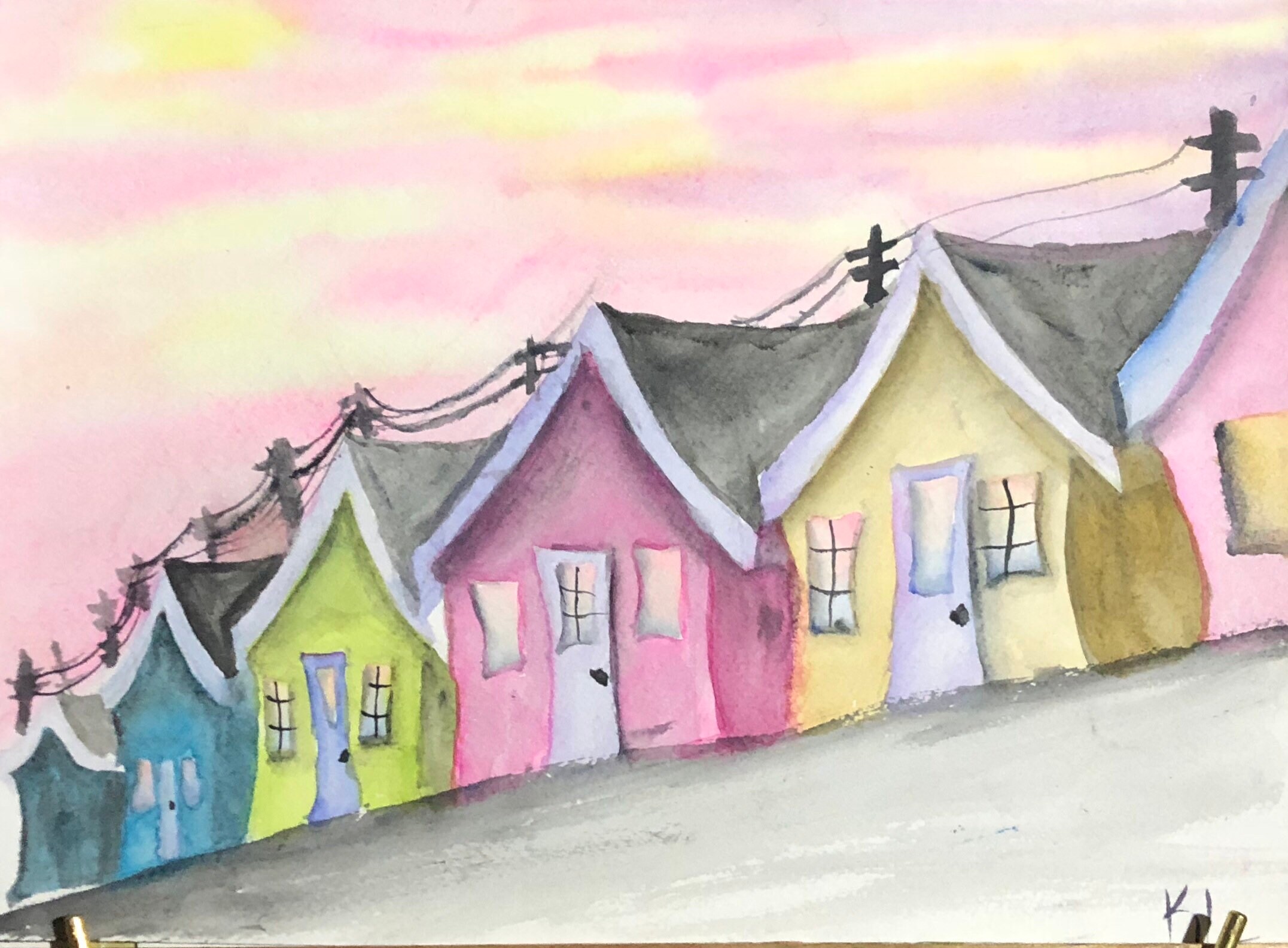 Original 9x12 watercolor painting Houses of Whimsy | Etsy