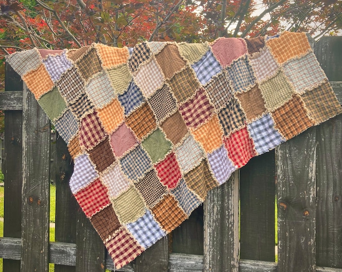 Primitive Rag Quilt, Patchwork Quilt, Flannel Back. Choose Size - Etsy