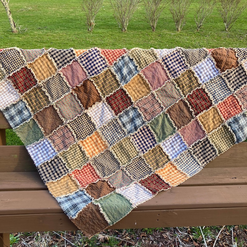 Primitive Rag Quilt, Patchwork Quilt, Flannel Back. Choose Size - Etsy