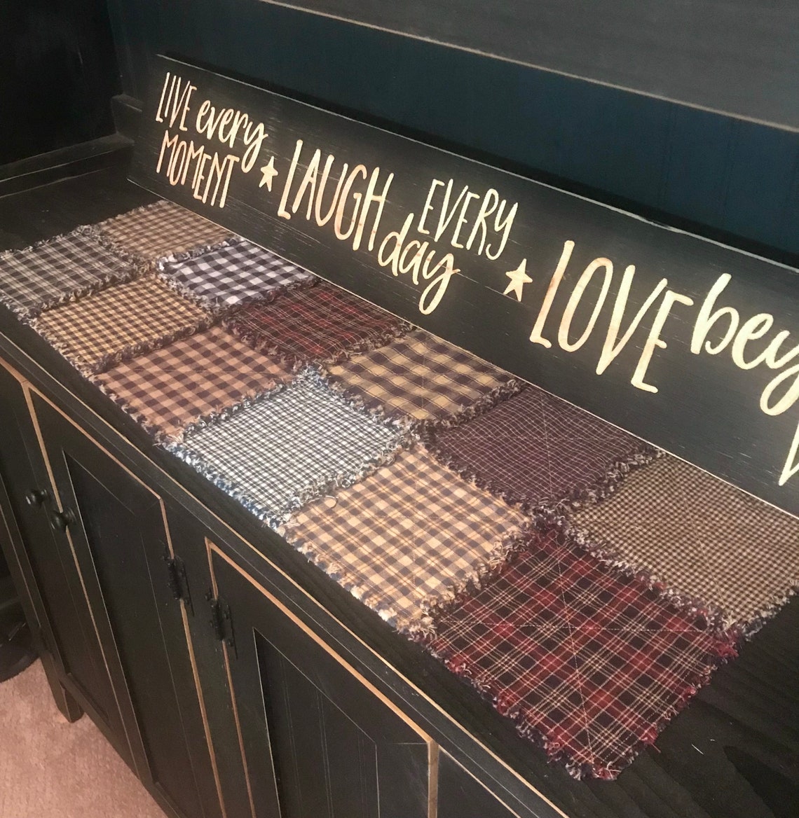 Primitive Rag Table Runner, Blue Fabrics - Etsy