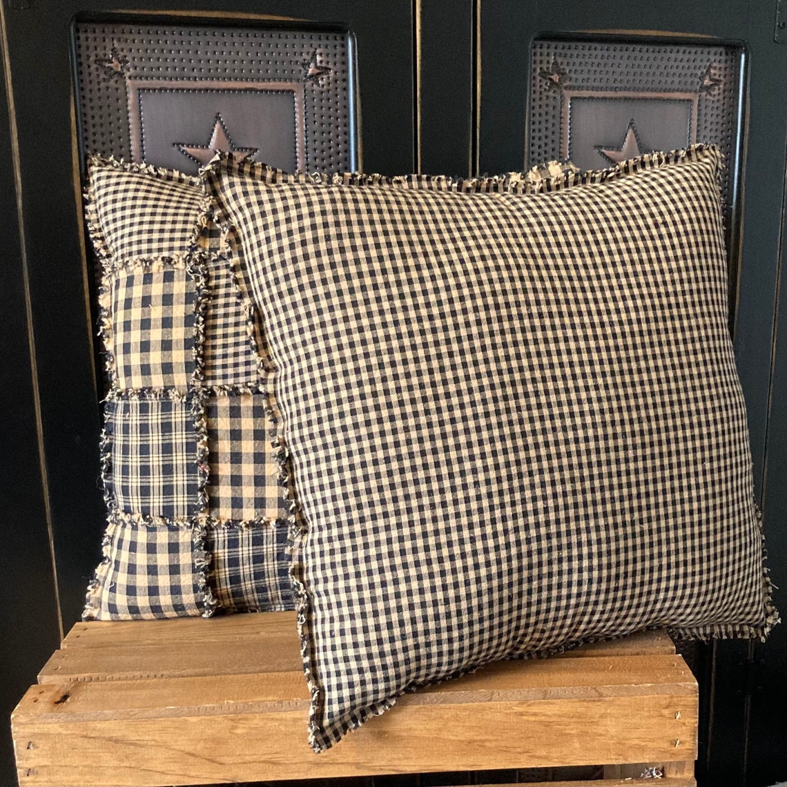 Primitive Rag Throw Pillows, Black and Tan - Etsy