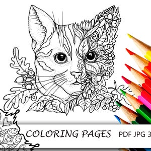 Abstract Cat Coloring Pages for adults and children. Animal | Etsy