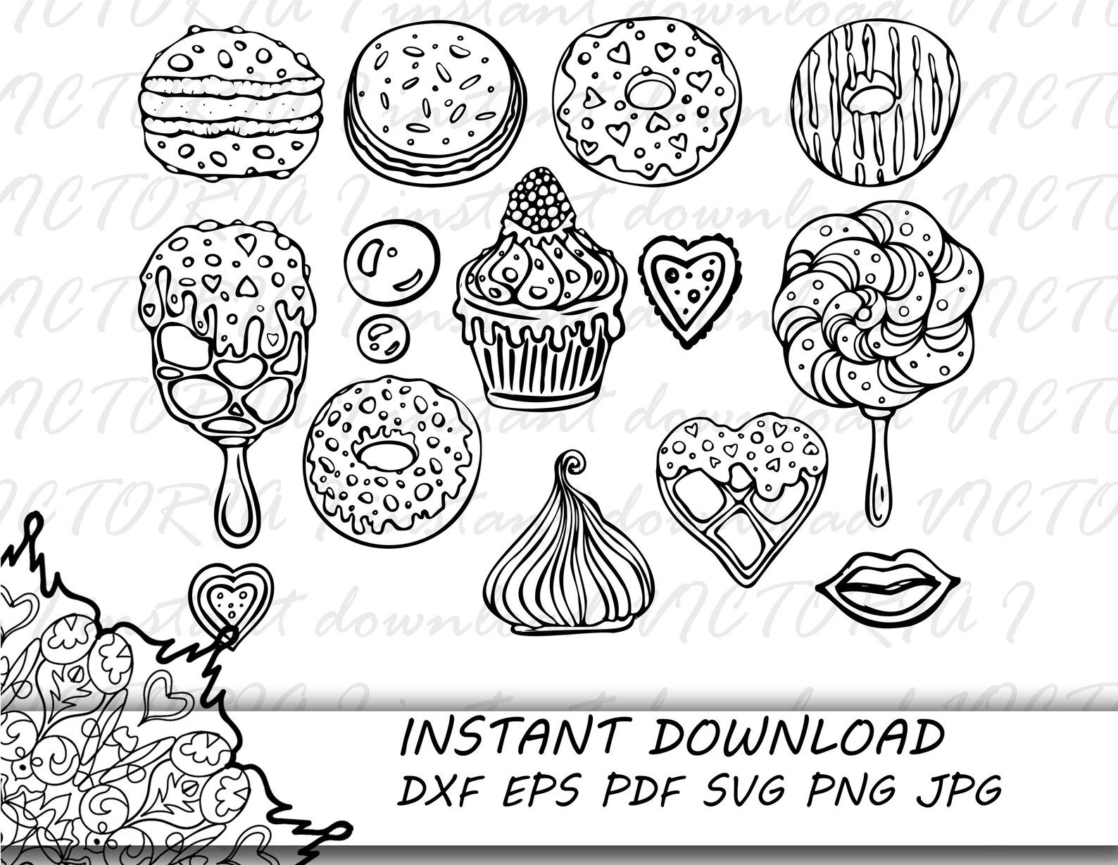 Vector clipart Sweets SVG Sweet cookies Sweet love candy | Etsy