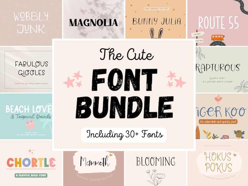 Cute Font Bundle Procreate Fonts Cute Fonts Canva Font - Etsy
