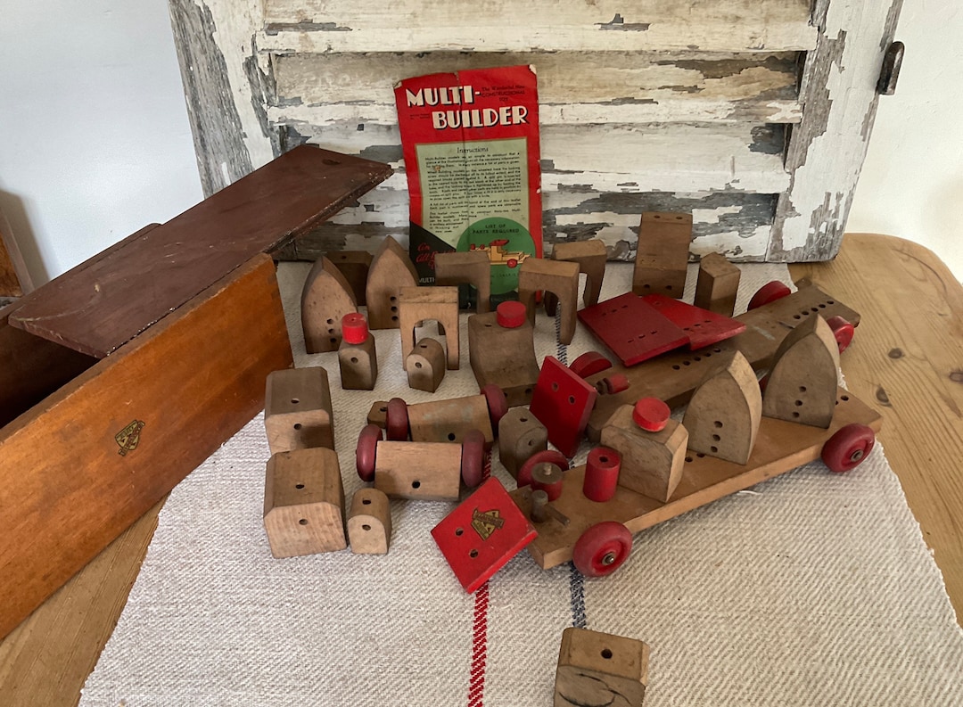 A Super Vintage Set of Wooden Building Blocks in Their Original Wooden ...