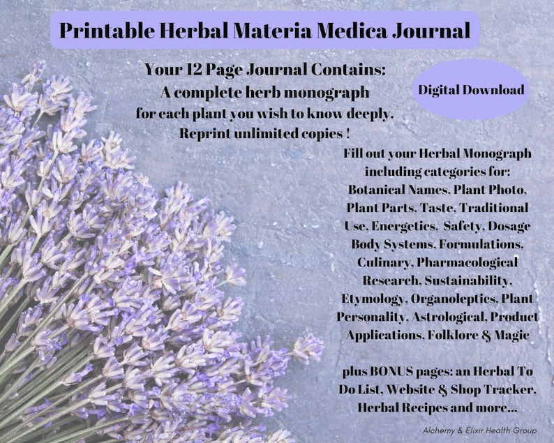 Herbal Materia Medica Journal: Printable, Fillable Worksheets and ...