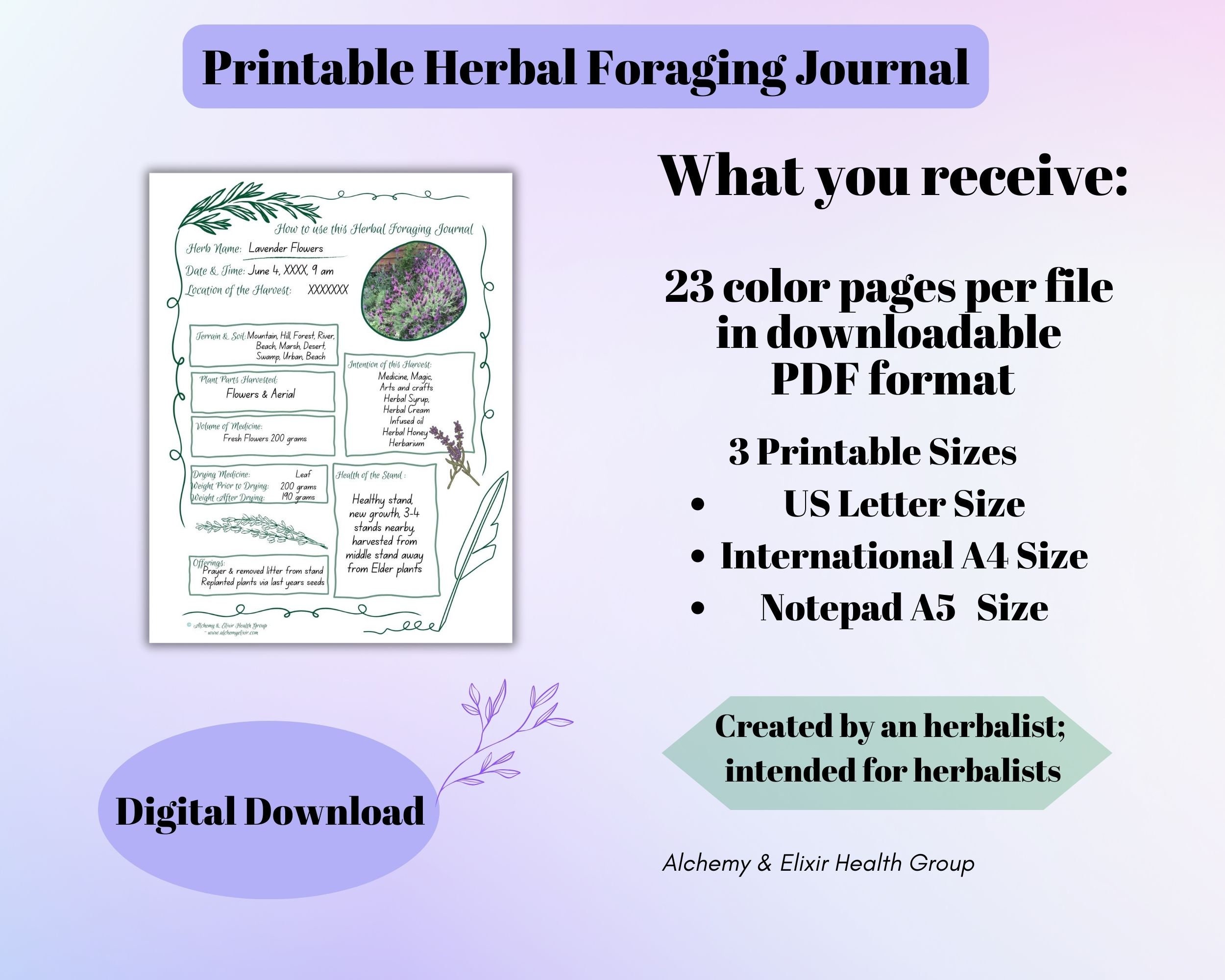Herbal Foraging Journal: Printable, Fillable Worksheets for Herbal ...