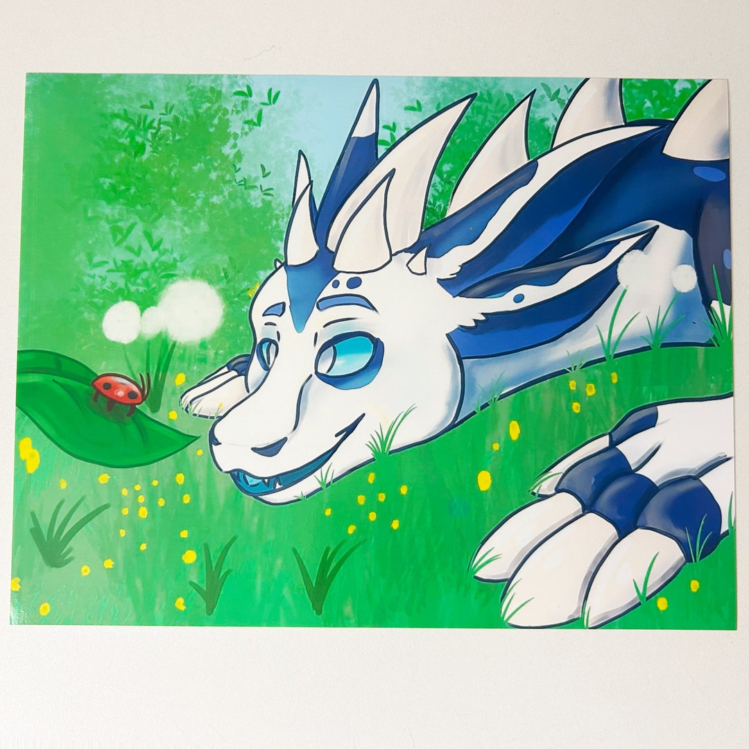 Dragon in Field Furry Flower Ladybug Print 8.5"x11" - Etsy