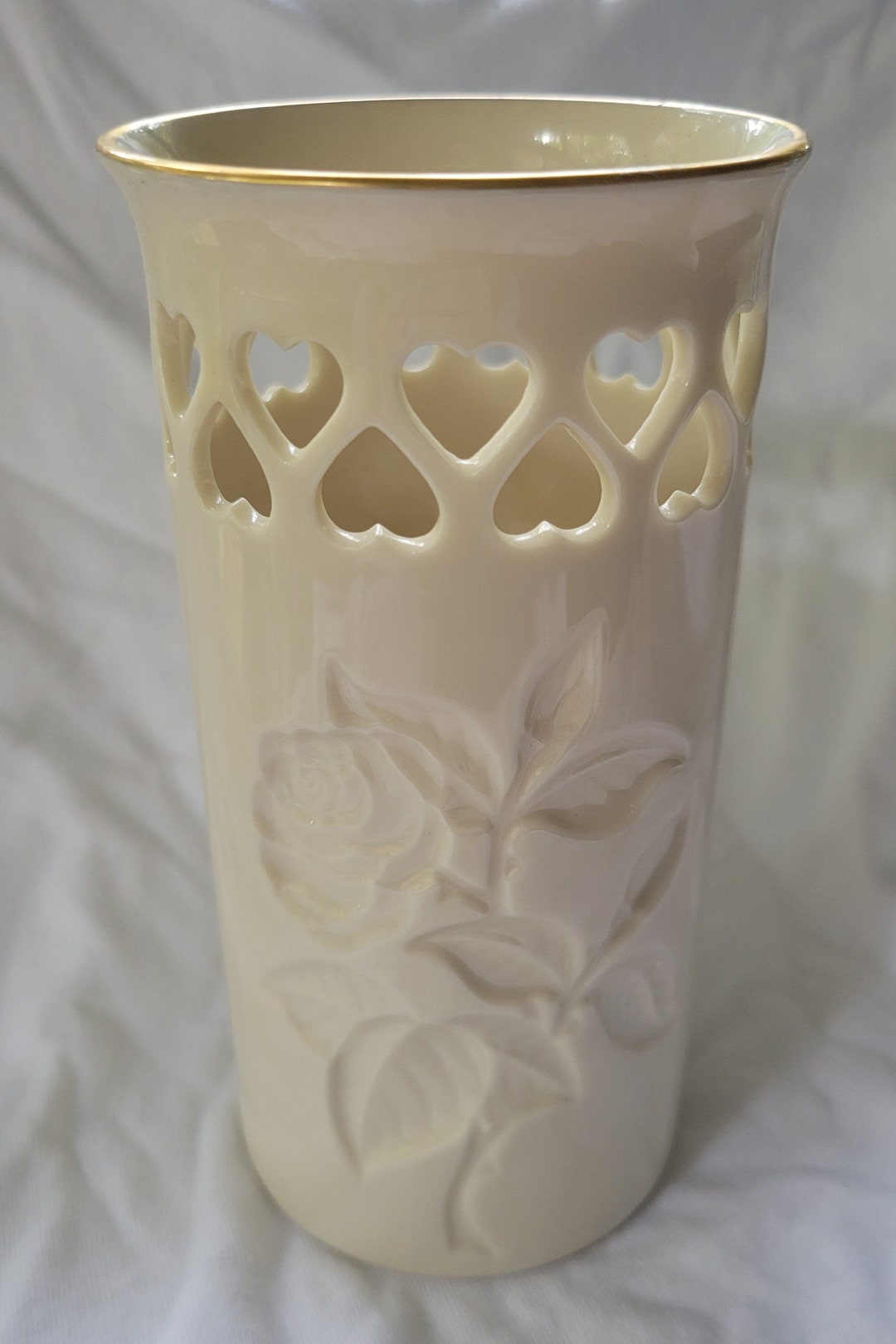 Vintage Lenox Vase Roses and Heart Cutout Gold Lined Rim - Etsy