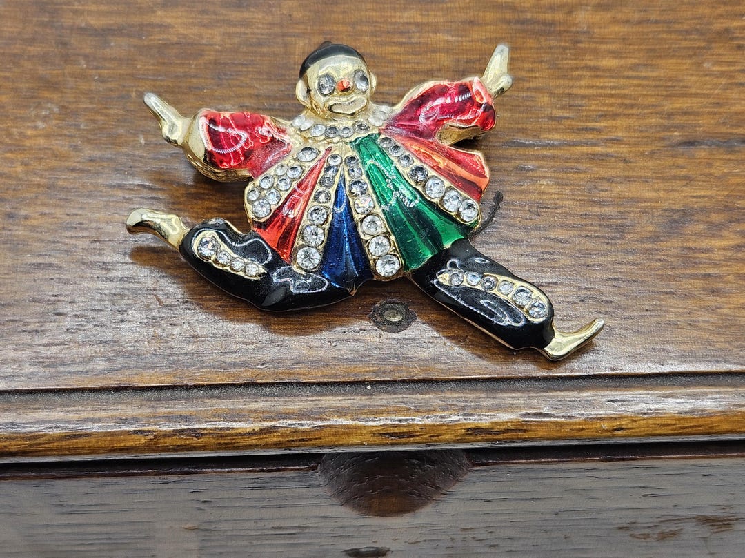 Vintage Dancing Clown Enameled Brooche With Faux Diamonds - Etsy