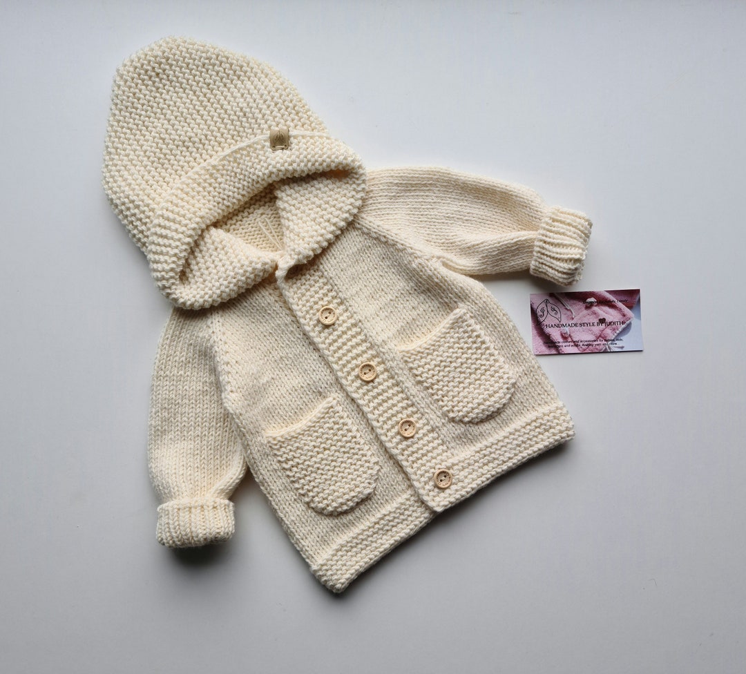 Hand-knitted Merino Wool Baby Sweater Hoodie: Unisex Kids Cardigan - Etsy