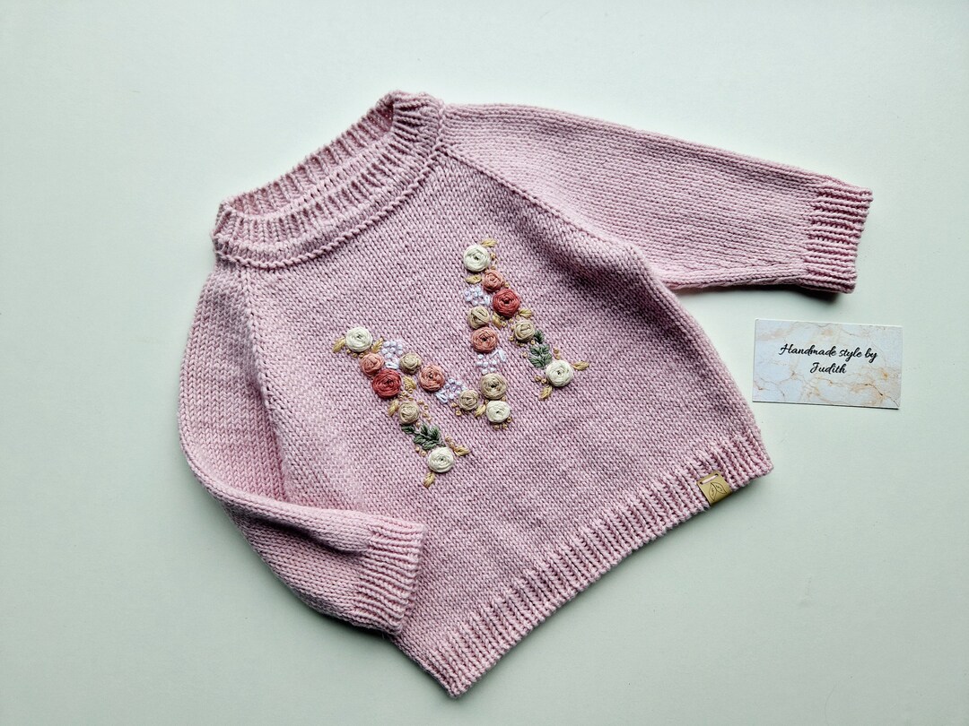Hand Knitted Baby Jumper With Initials /baby Girl Gift/baby Boy Present ...