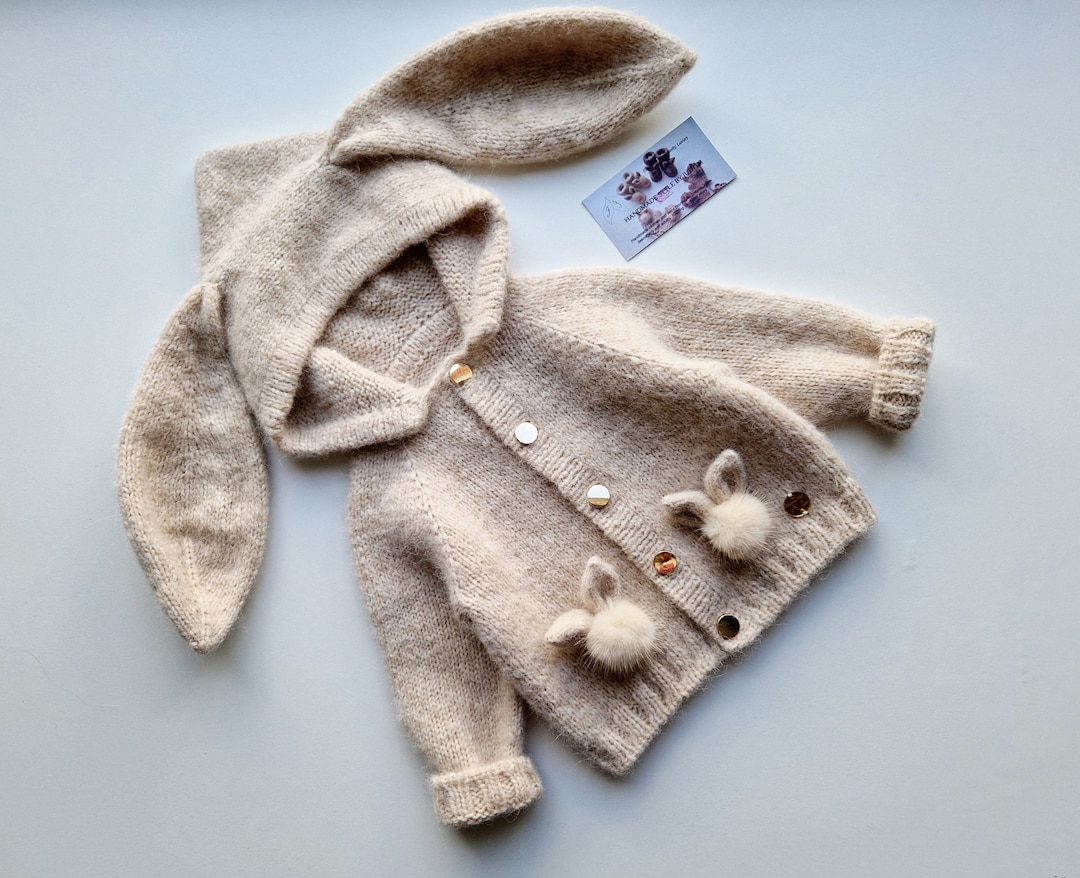 Hand-knitted Baby Bunny Sweater: Alpaca Merino Wool Cardigan - Etsy