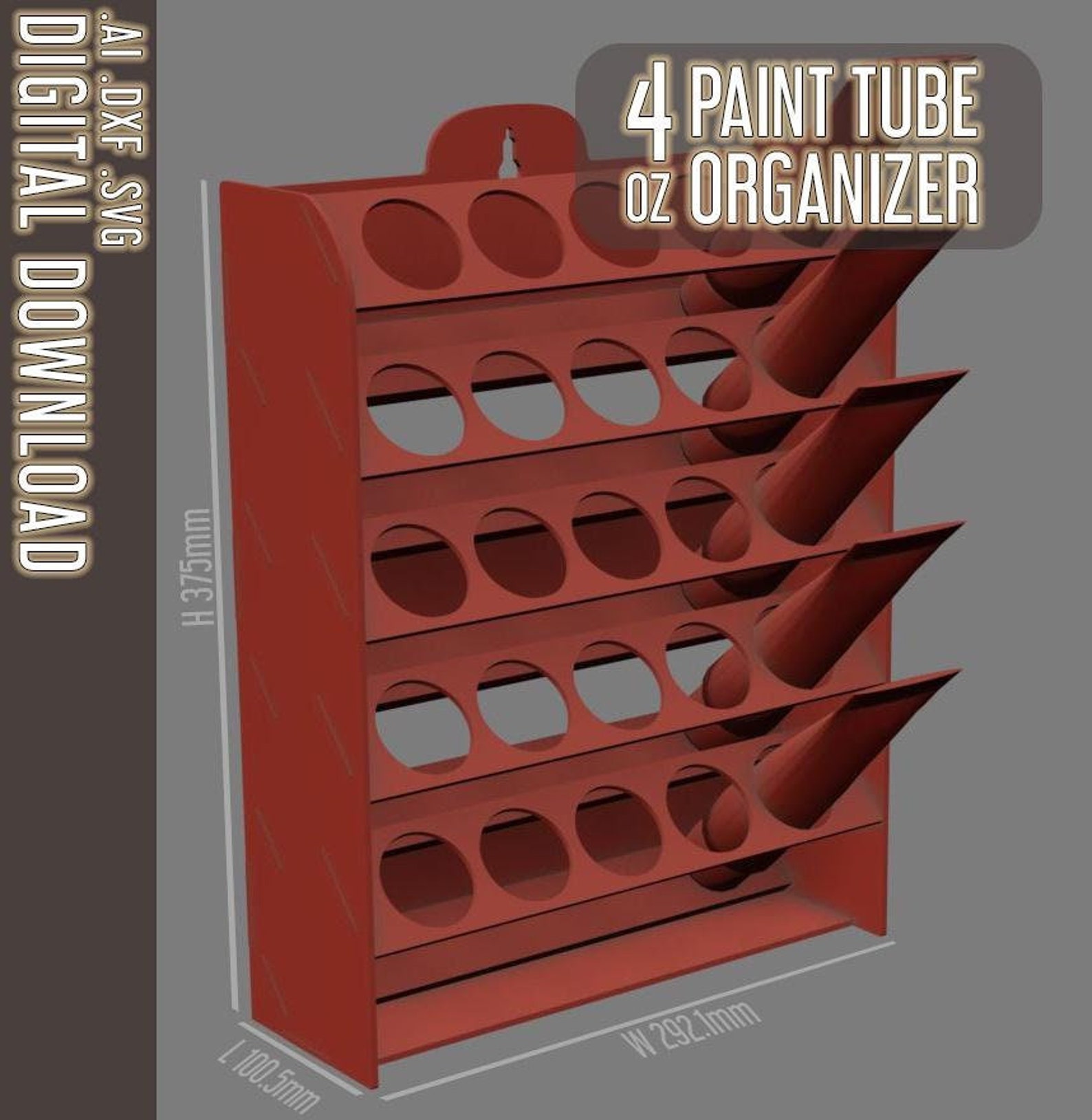 Paint Tube Rack Organizer, 4oz Tube, AI, DXF, SVG, Laser Cutting File ...