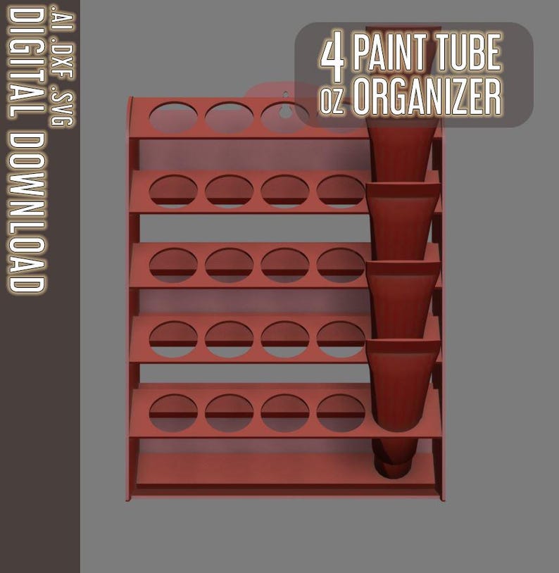 Paint Tube Rack Organizer, 4oz Tube, AI, DXF, SVG, Laser Cutting File ...